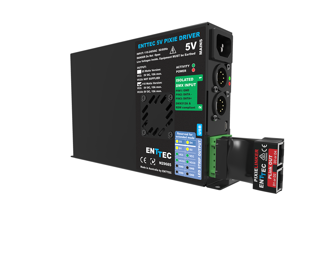 ENTTEC Pixie Driver 5V - 55W - Pikseli ledien standalone ohjain ja virtalähde | Discoland.fi